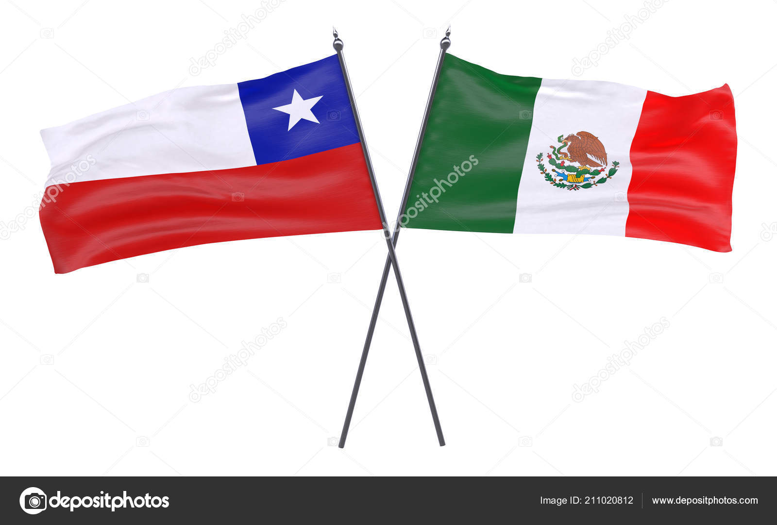 Chile México Dos Banderas Cruzadas Aisladas Sobre Fondo Blanco ...