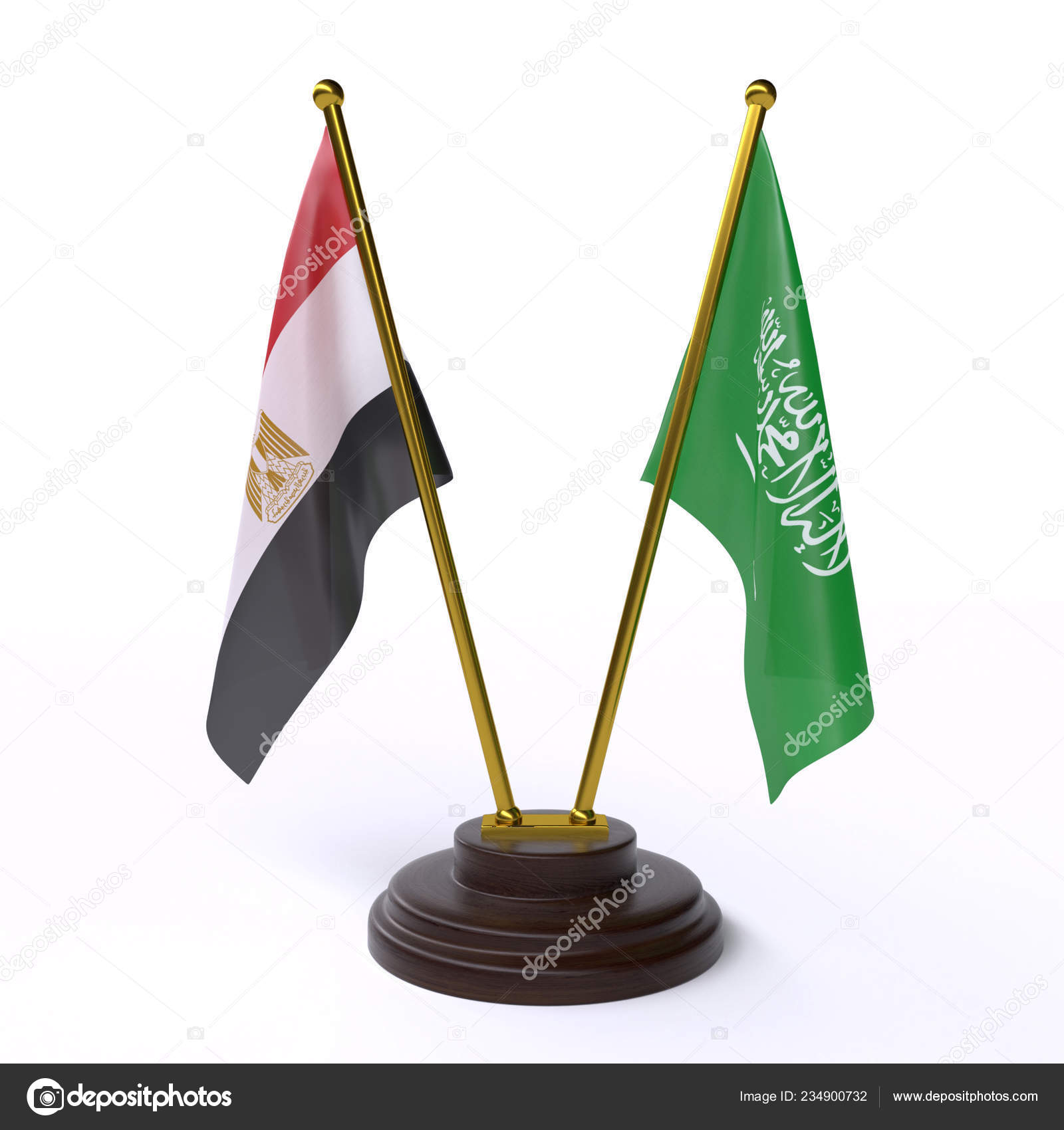 Egypt Saudi Arabia Two Table Flags Isolated White Background Image ...