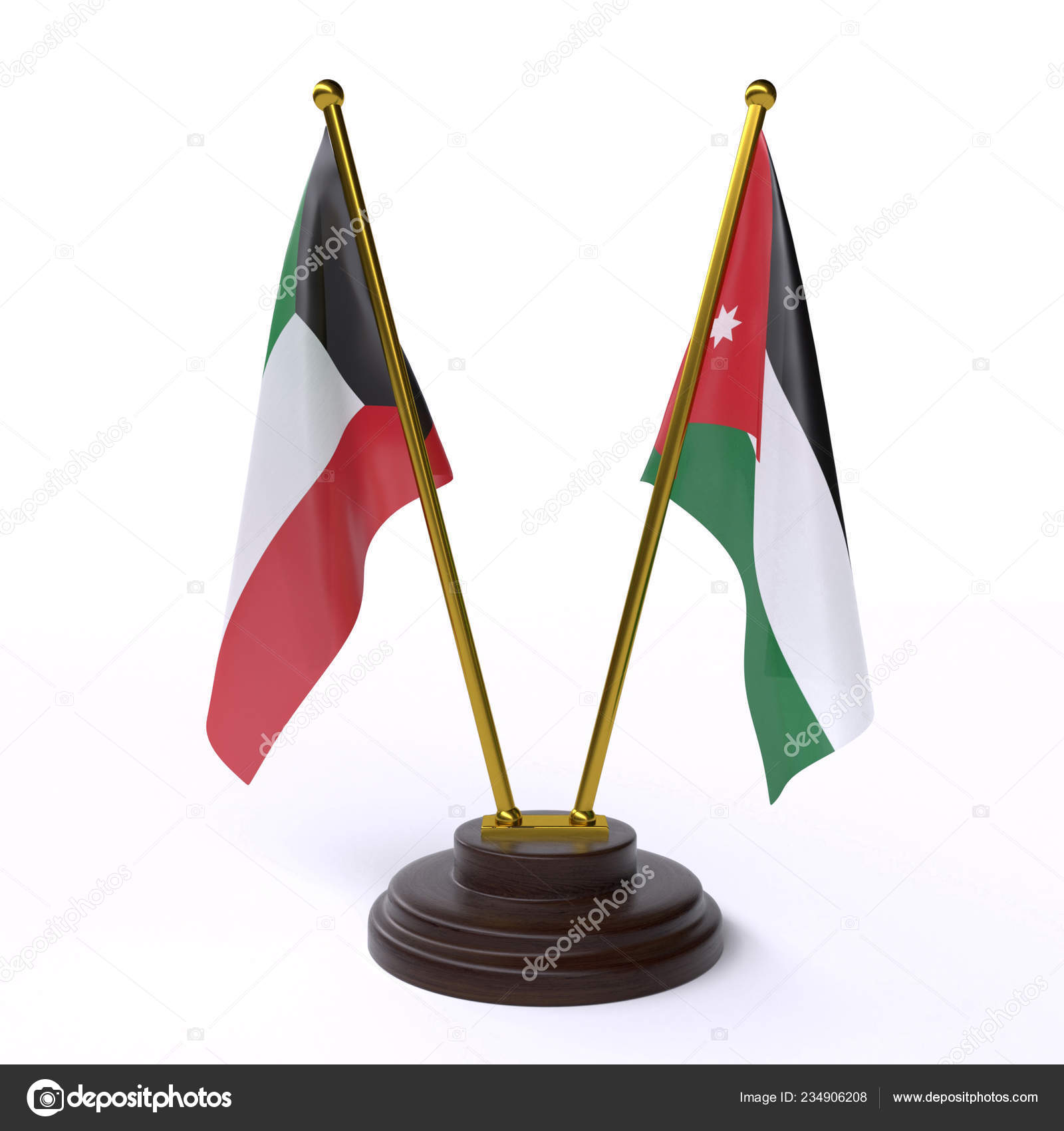 Kuwait Jordan Two Table Flags Isolated White Background Image Stock ...