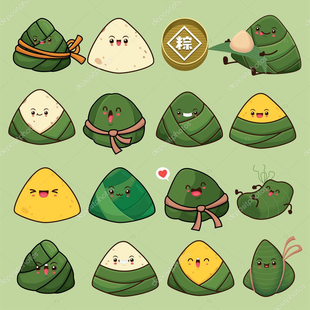 Juego de personajes de dibujos animados de alb ndigas de arroz chino ...