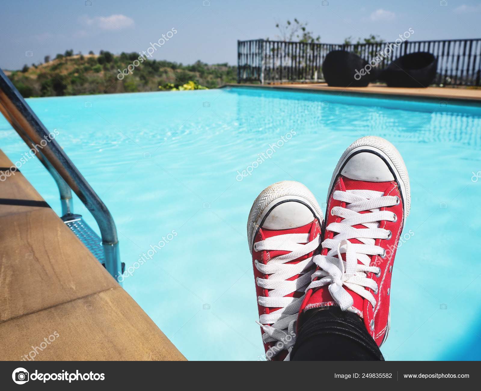 Selfie Red Sneakers Swimming Pool Slifestyle Cool Stock Photo by ...