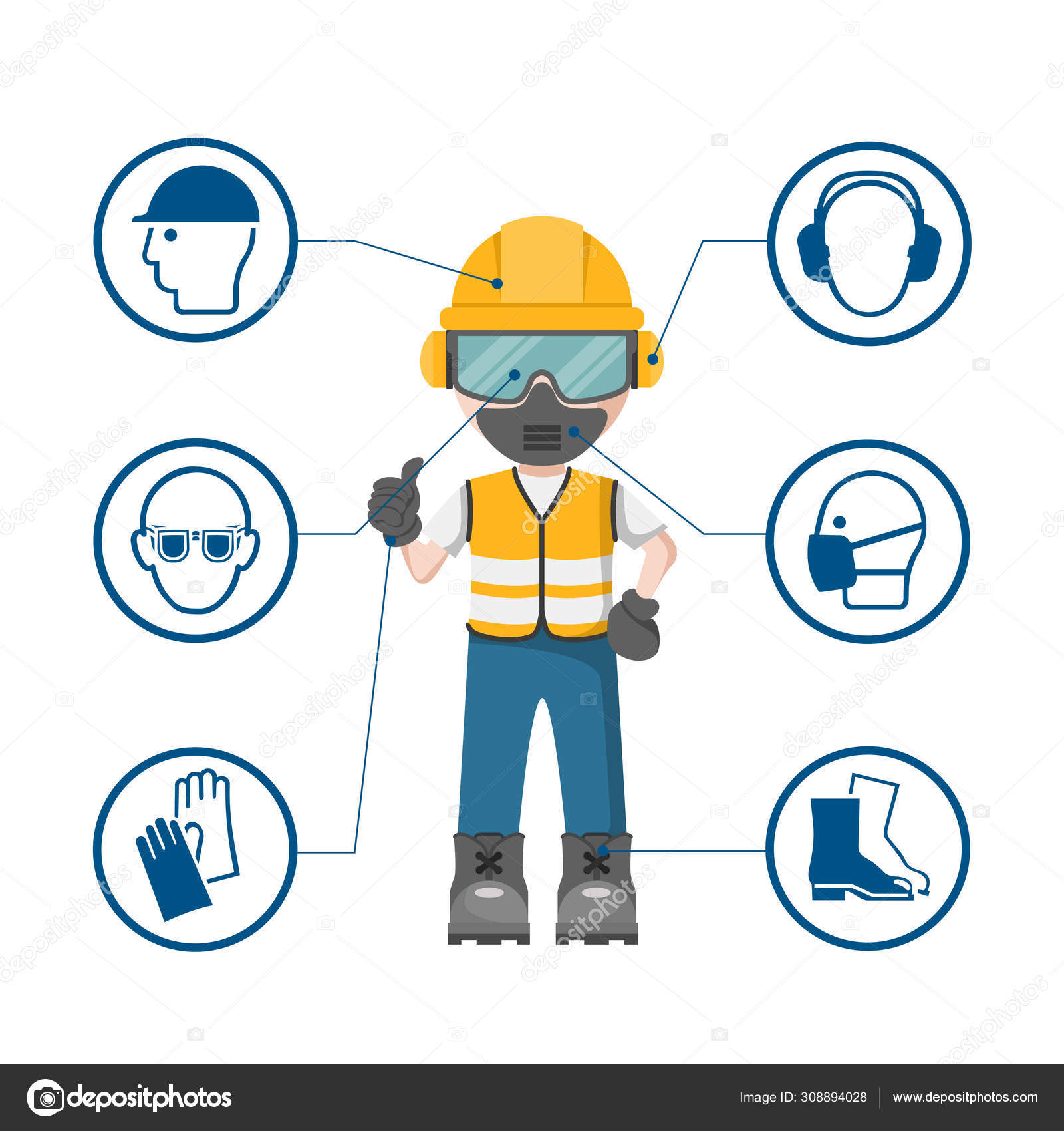 Diseño Persona Con Equipo Protección Personal Iconos Seguridad ...