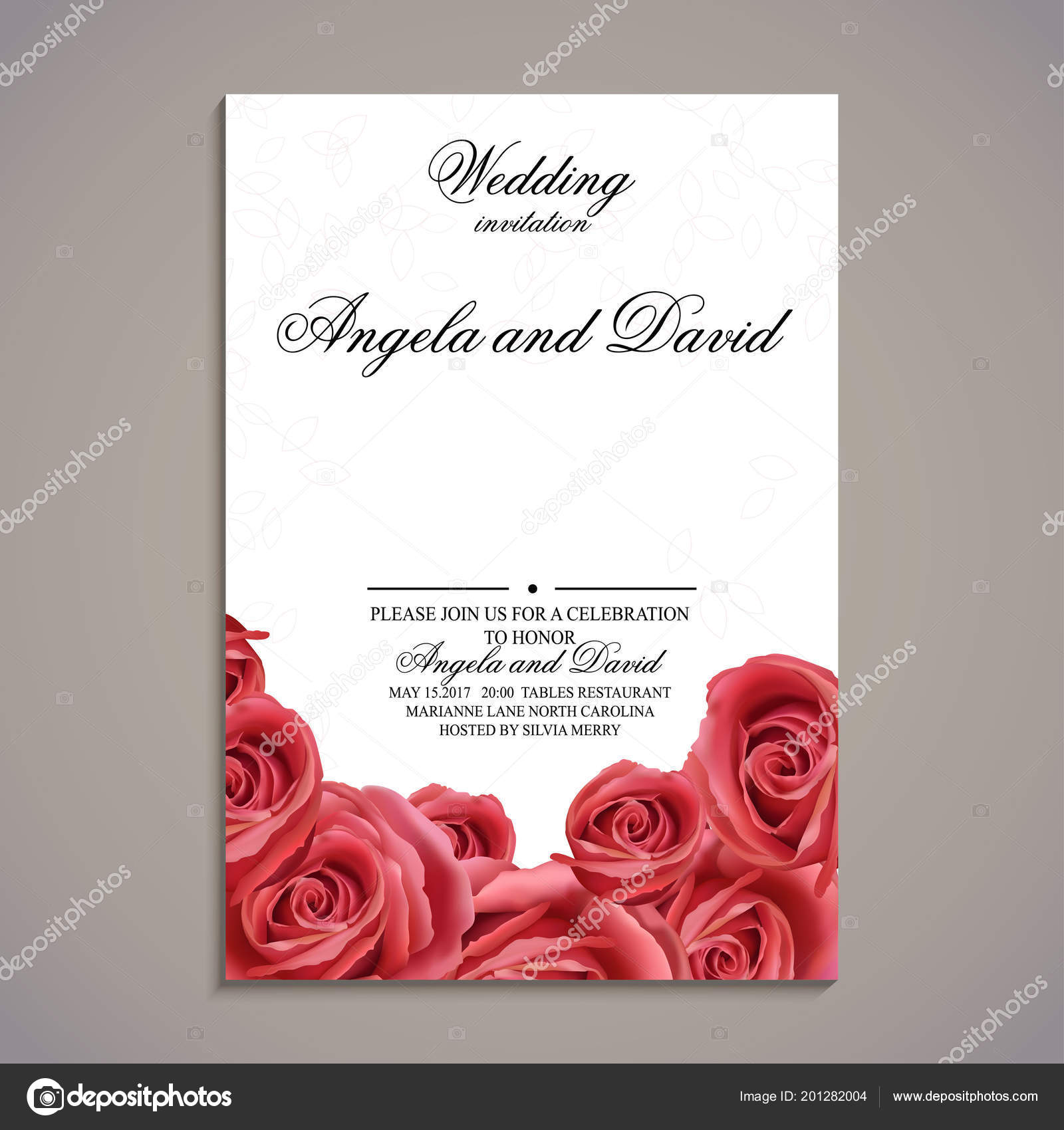 Wedding Invitation Card Rose Flowers Template Stock Vector Image by ...