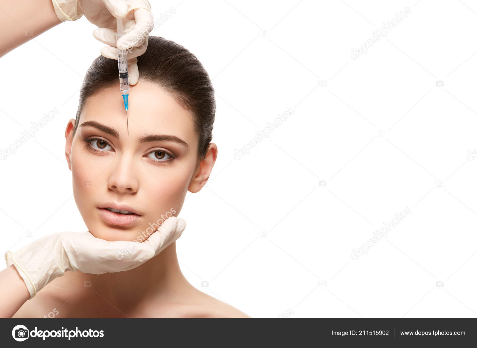 Beautiful girl getting face injection isolated on white Stock Photo by ...