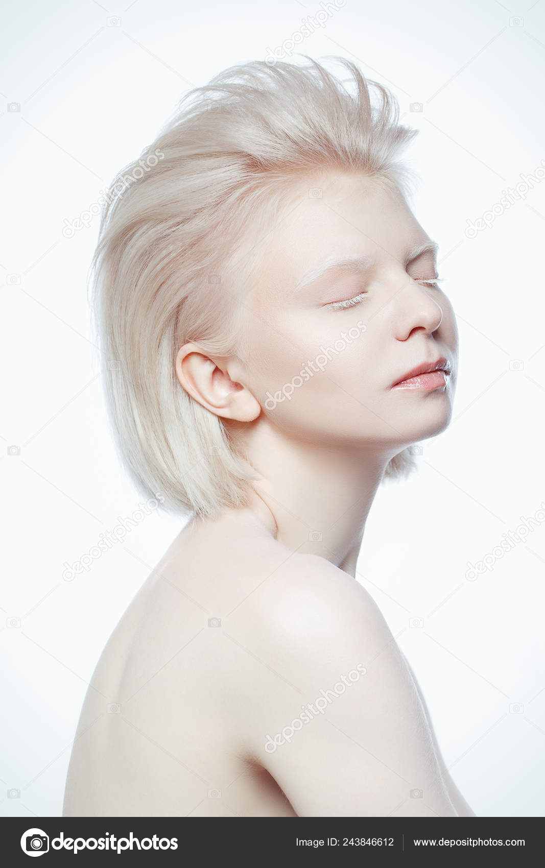 Beautiful albino ypung woman on white background Stock Photo by ...
