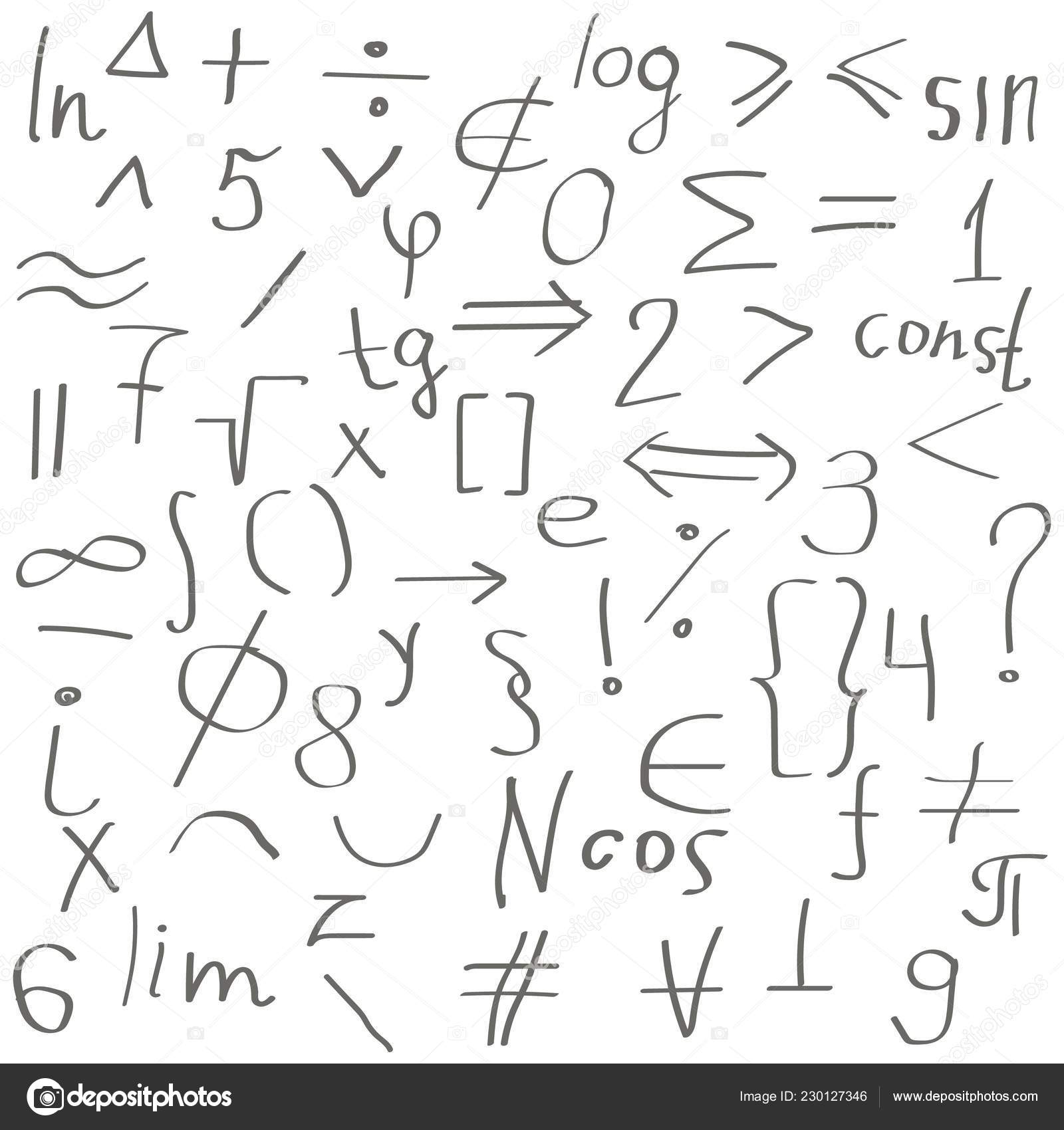 Mathematical Handdrawn Doodle Basic Characters White Background Vector ...