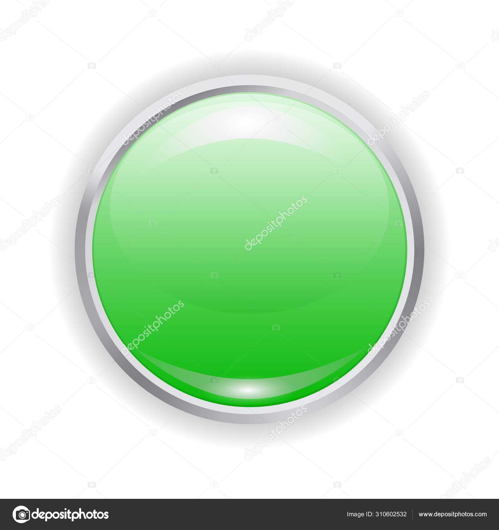 Vector realistic green plastic button with patch of light and metal ...