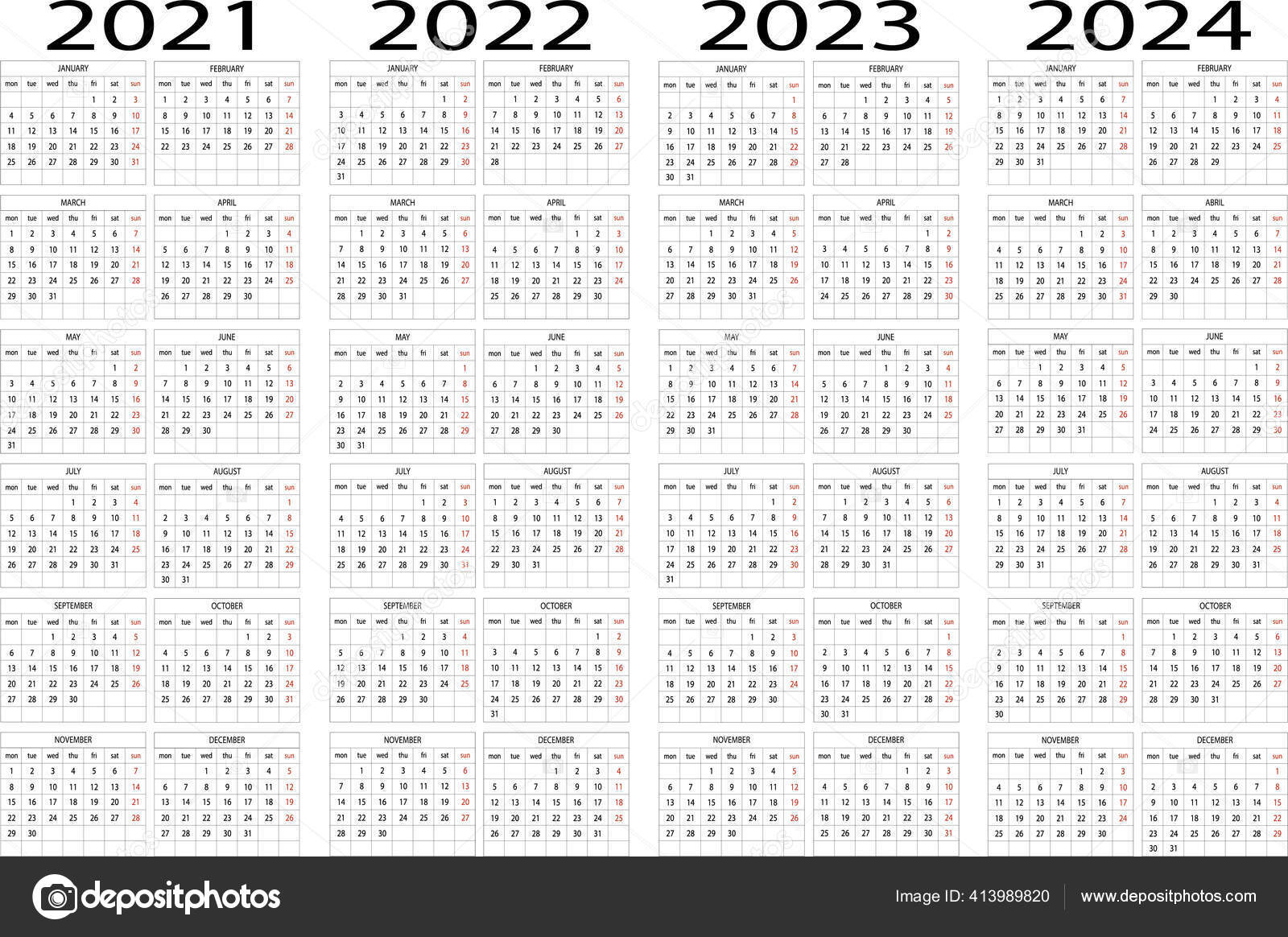 Calendar Year 2021 2022 2023 2024 Stock Vector by ©Changered 413989820 Calendar Year 2021 2022 2023 2024 Stock Vector by ©Changered 413989820