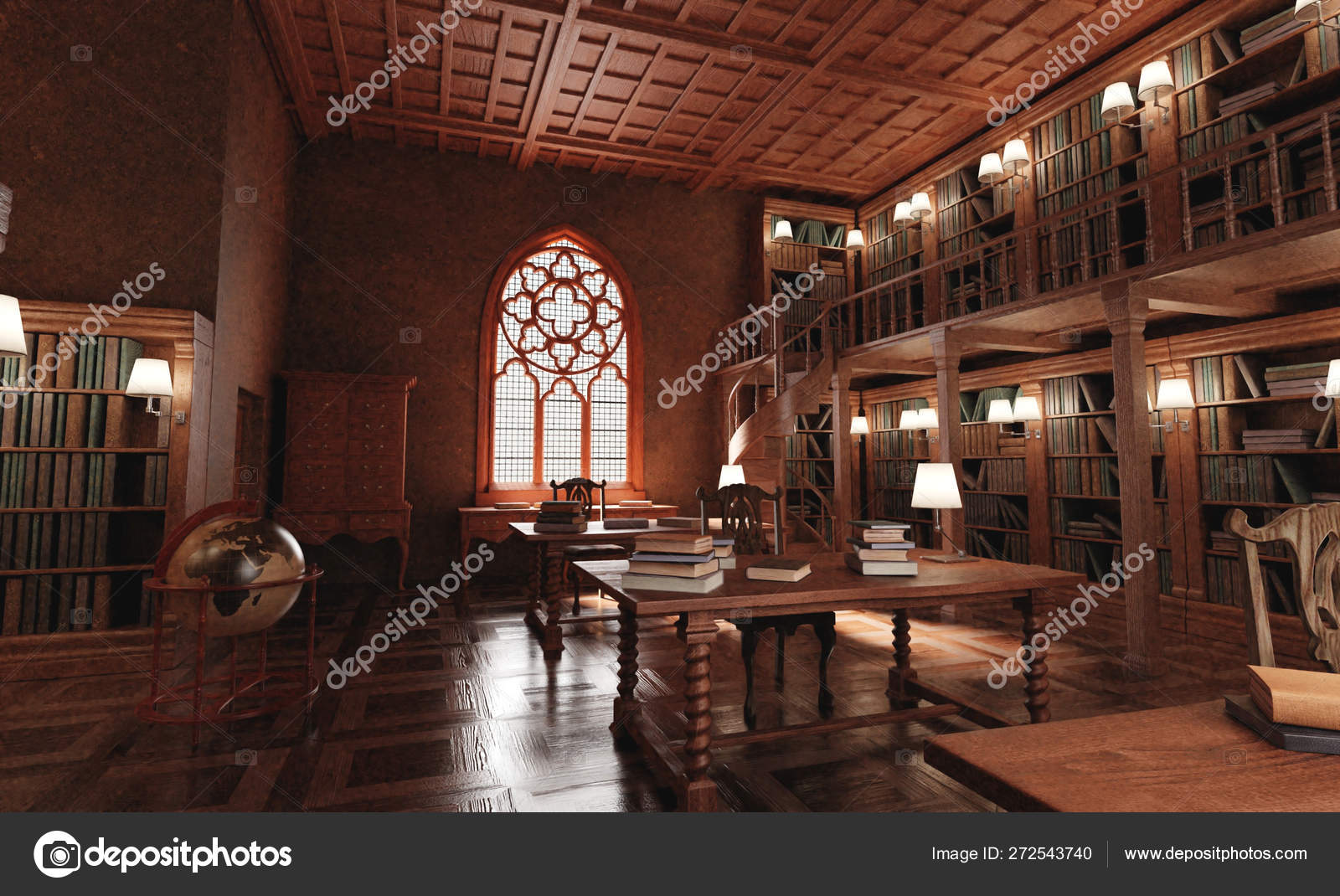 Realistic Render Old Antique Library Stock Photo by ©3drenderings 272543740