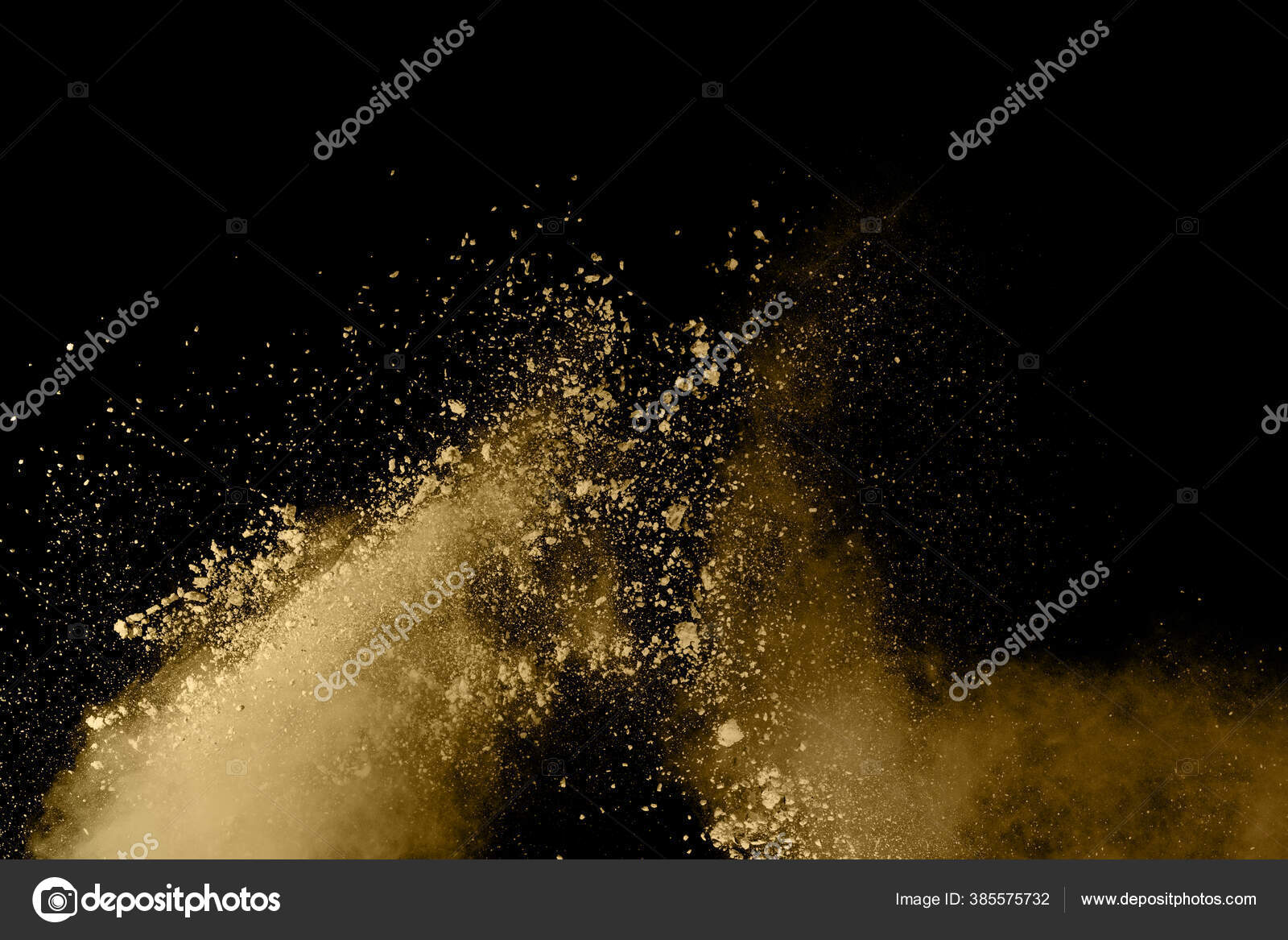 Golden Powder Explosion Black Background Freeze Motion — Stock Photo ...