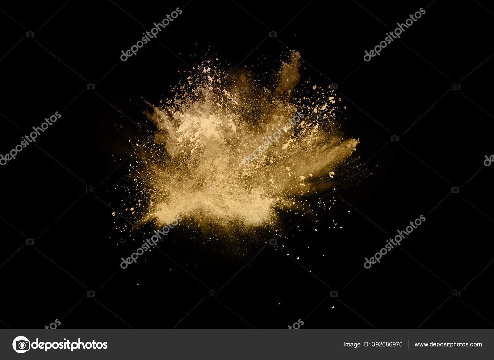 Golden Powder Explosion Black Background Colored Cloud Colorful Dust ...