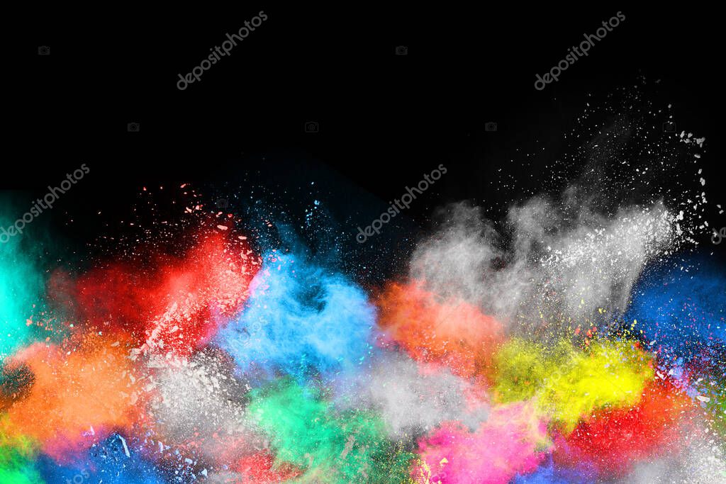 explosión de polvo de color abstracto sobre un fondo salpicado de polvo ...