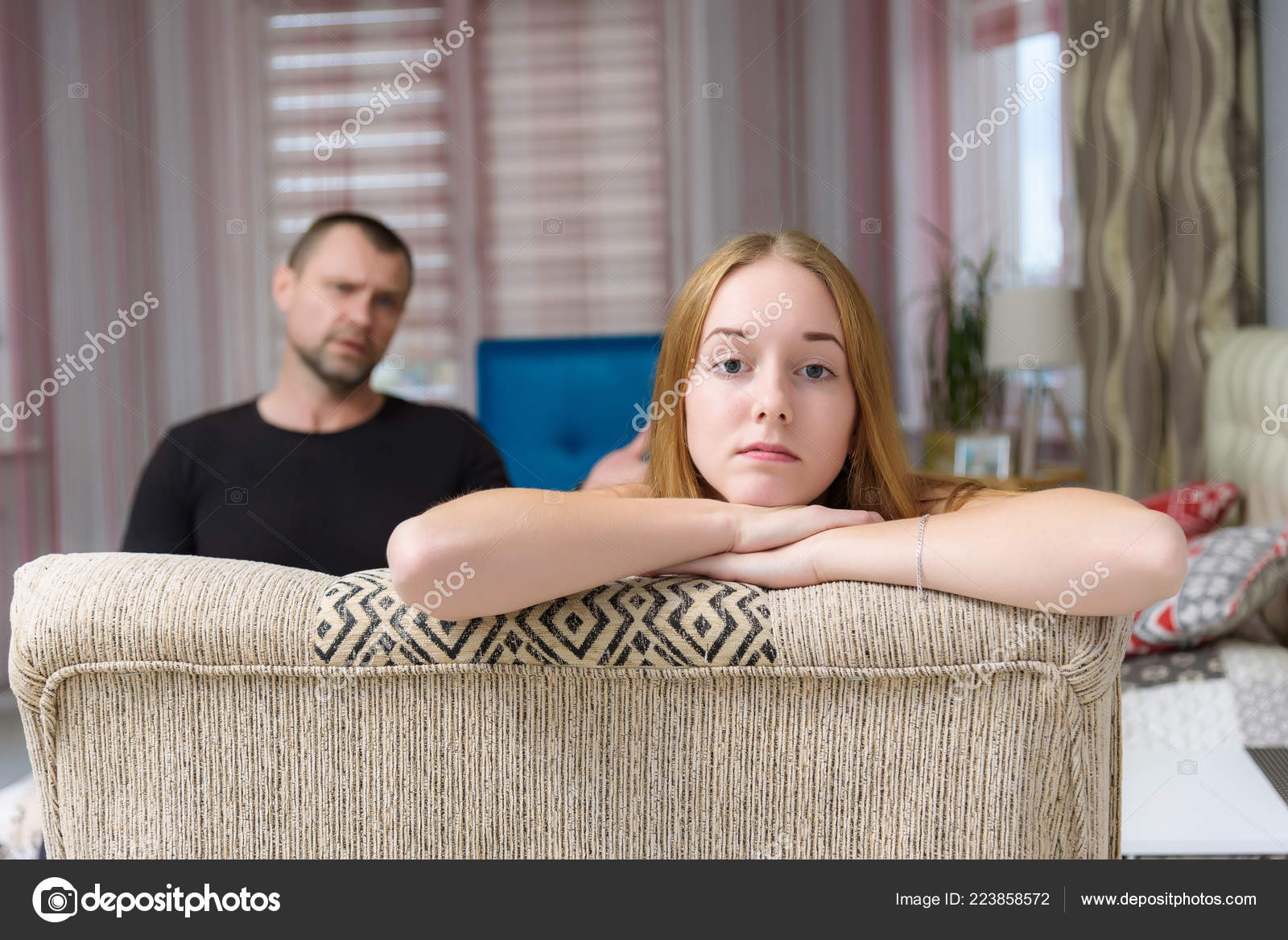 Family Problems Family Difficulties Father Adult Daughter Room Talking ...