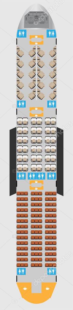 Mapa de asiento de avión de cuerpo ancho con baño ilustración vectorial ...