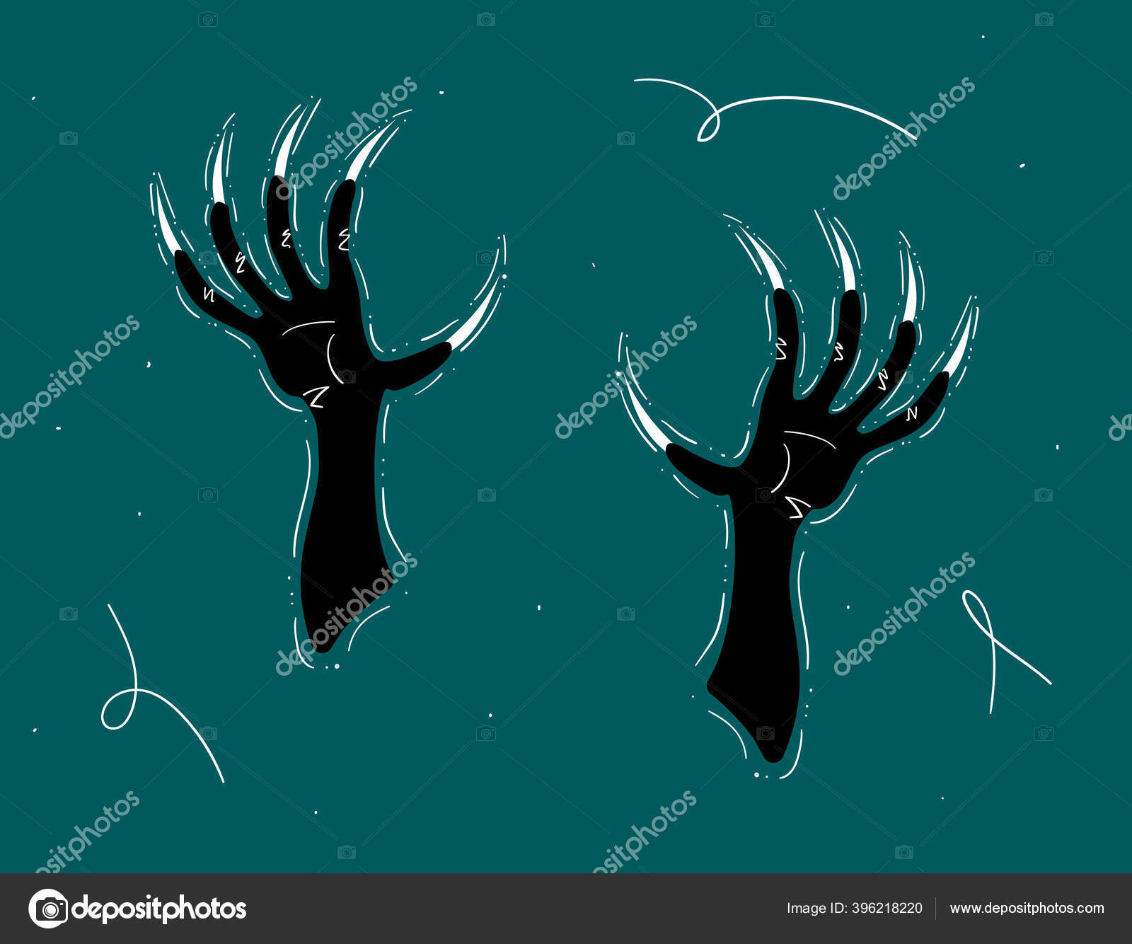 Happy Halloween Hand Drawn Illustration Two Scary Witch Monster Hands ...