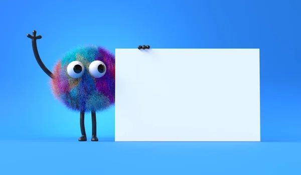 Cute Monster Holding Blank Sign Colorful Cartoon Character Empty Banner ...