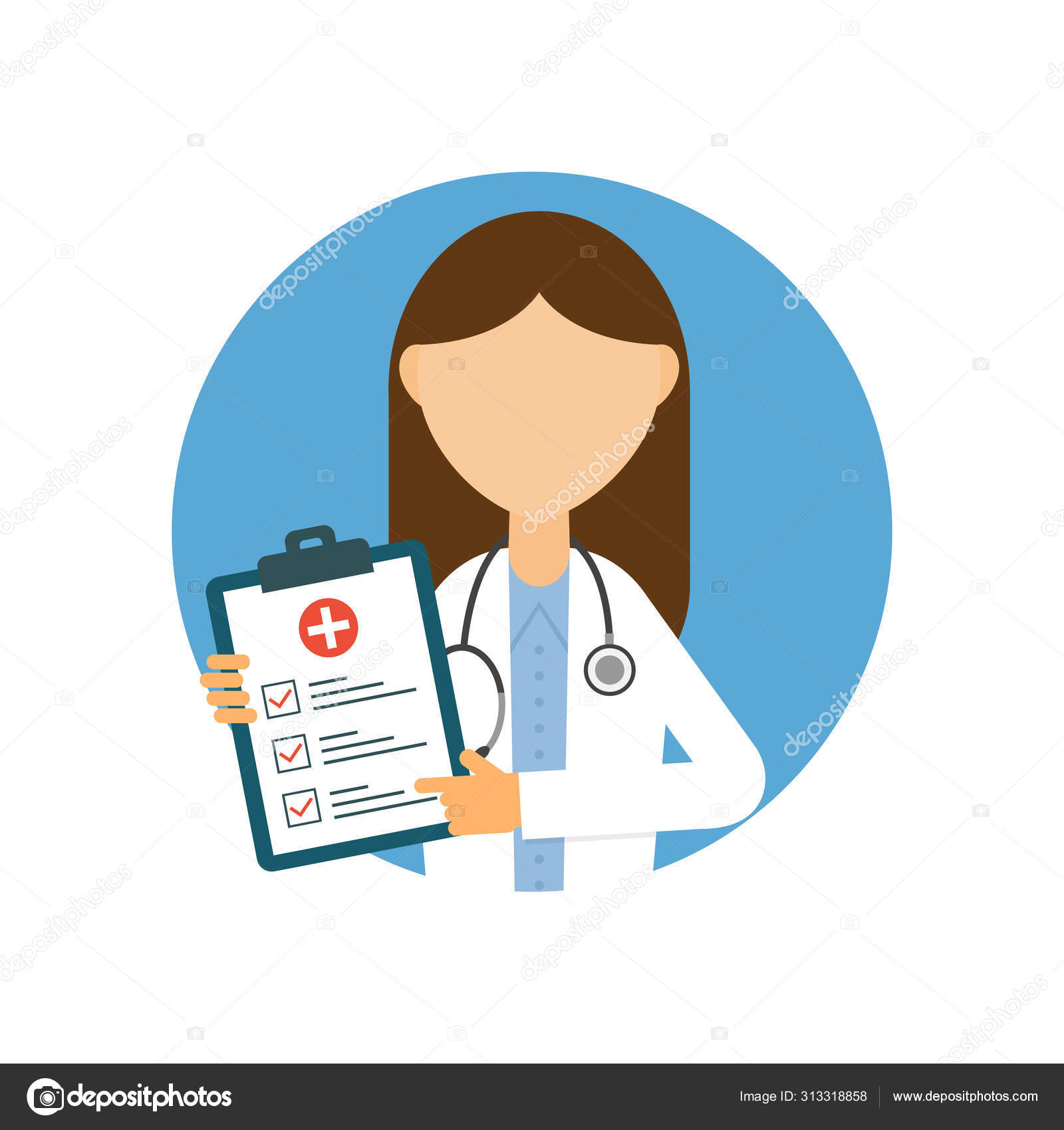 Doctor Woman With Stethoscope And Medical Test Medic Icon In Flat