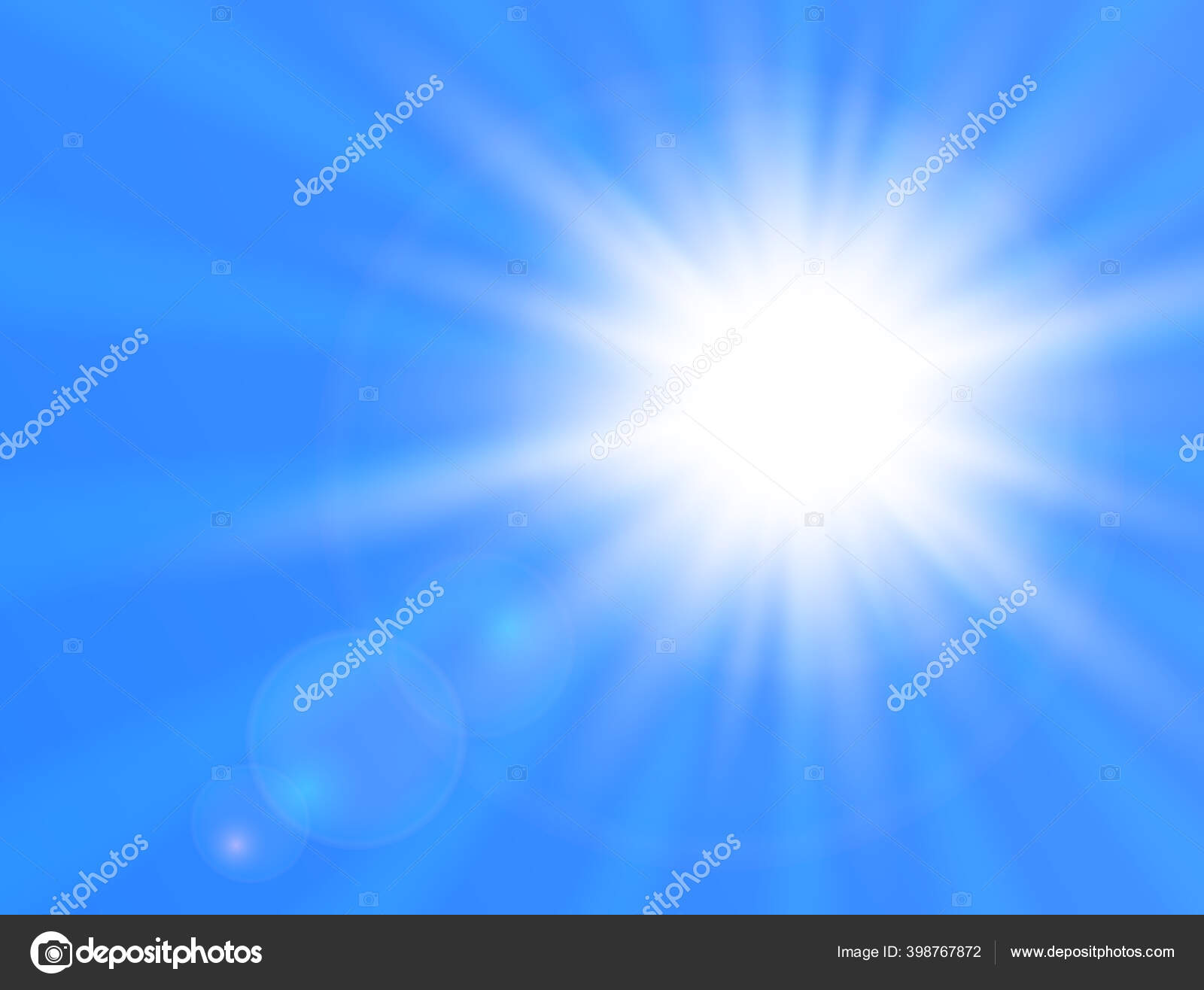 Sol Brillante Realista Sobre Fondo Azul Sol Con Destello Lente Vector ...