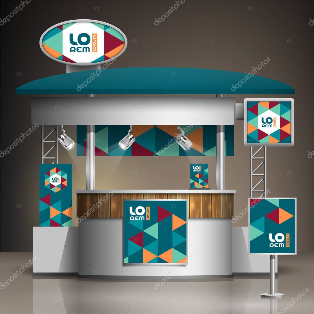 Dise o del stand de exposici n azul con elementos geom tricos de color ...