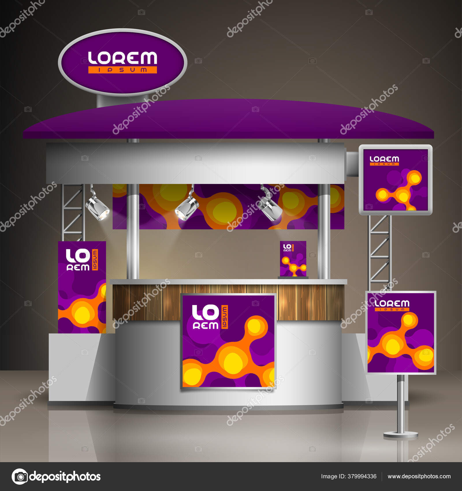 Purple Exhibition Stand Design Orange Molecules Booth Template ...