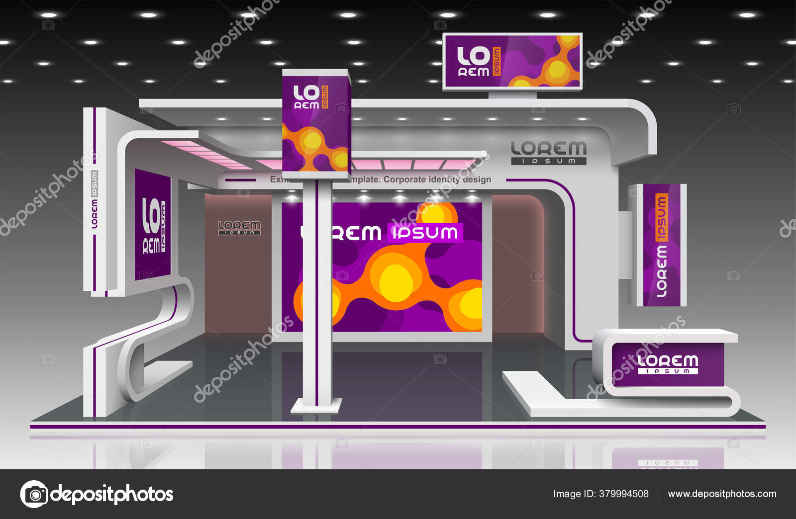 Purple Exhibition Stand Design Orange Molecules Booth Template ...