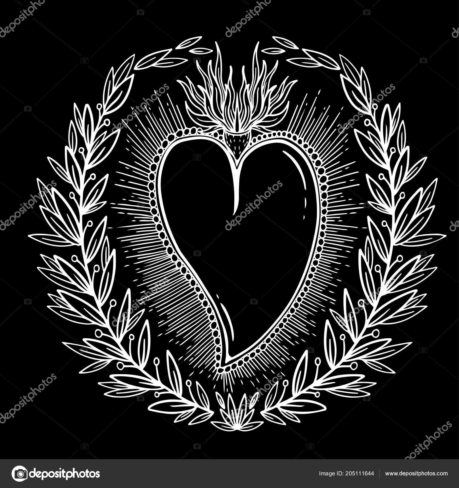 Sketch Graphic Illustration Beautiful Heart Mystic Occult Hand Drawn ...