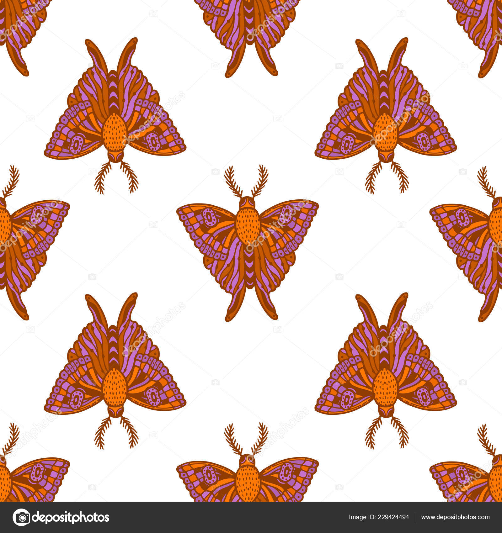 Seamless Pattern Colorful Moths Cartoon Style Butterfly Graphic Simple ...