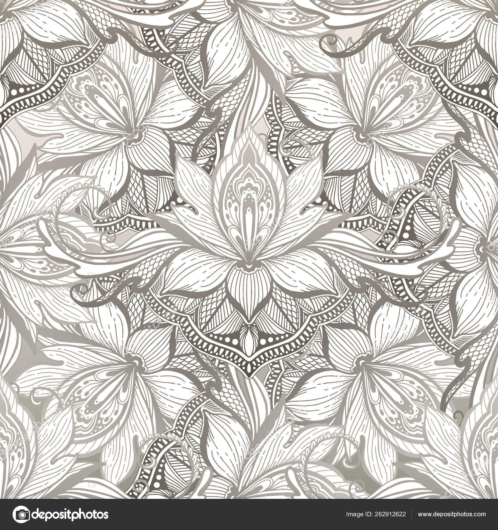 Art seamless pattern lotus flower mandala. Ethnic abstract print Stock ...