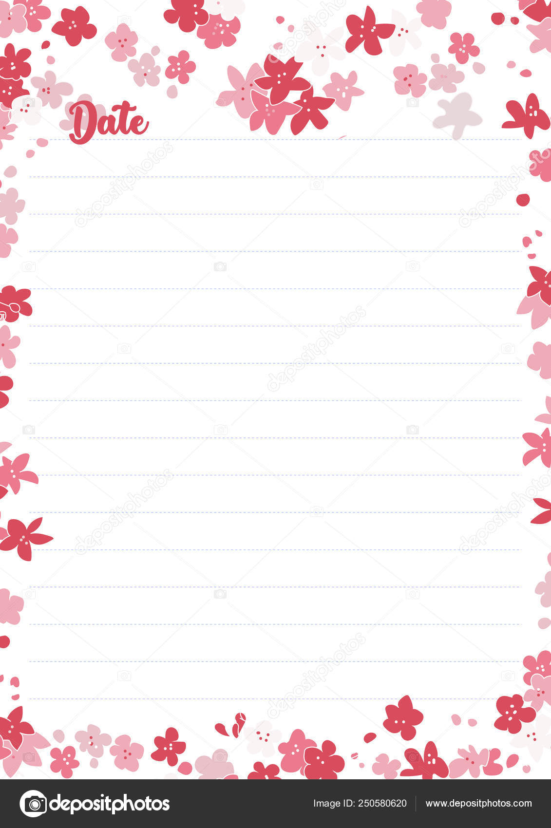 Vector printing paper note, optimal A4 size. Kawaii paper for notebook ...