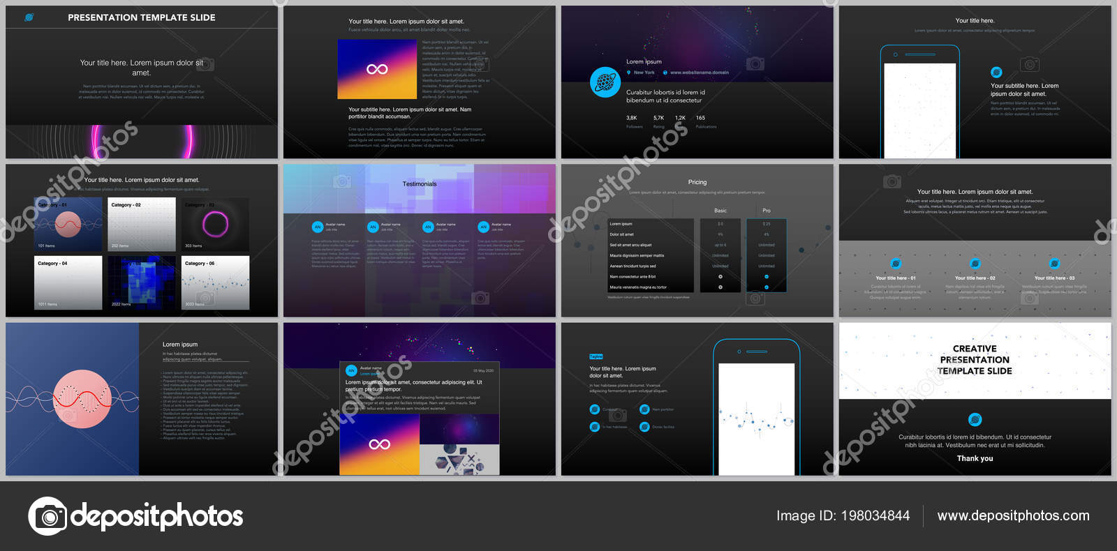 Minimal presentations, portfolio templates with abstract colorful ...