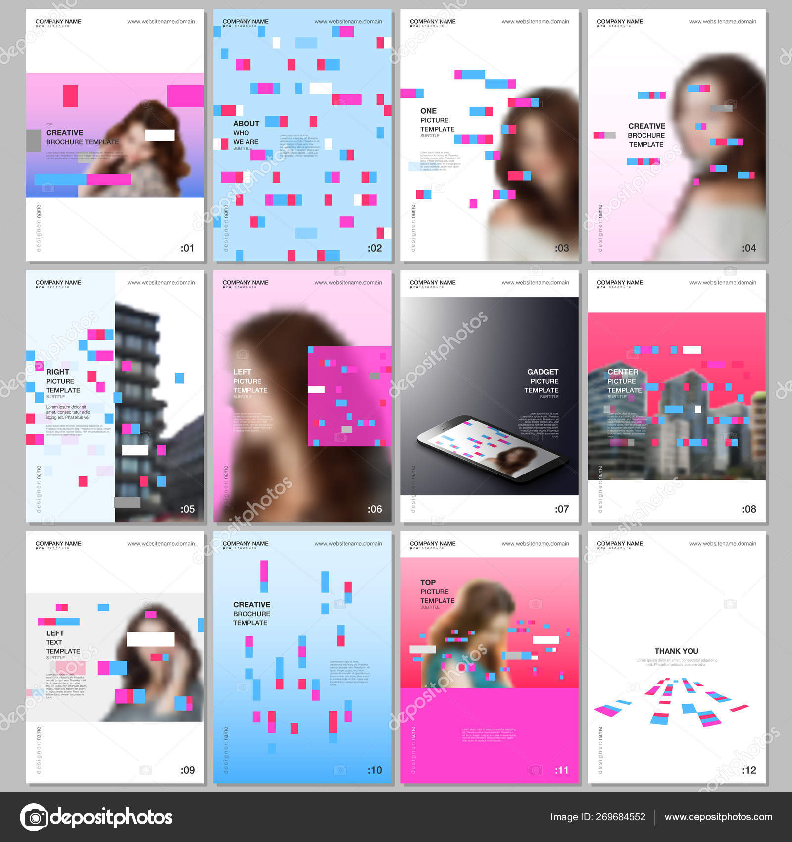 Creative brochure templates with colorful elements, rectangles ...