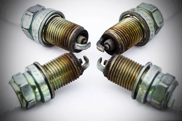 Four Old Burned Spark Plugs Isolated White Background Stock Photo by ...