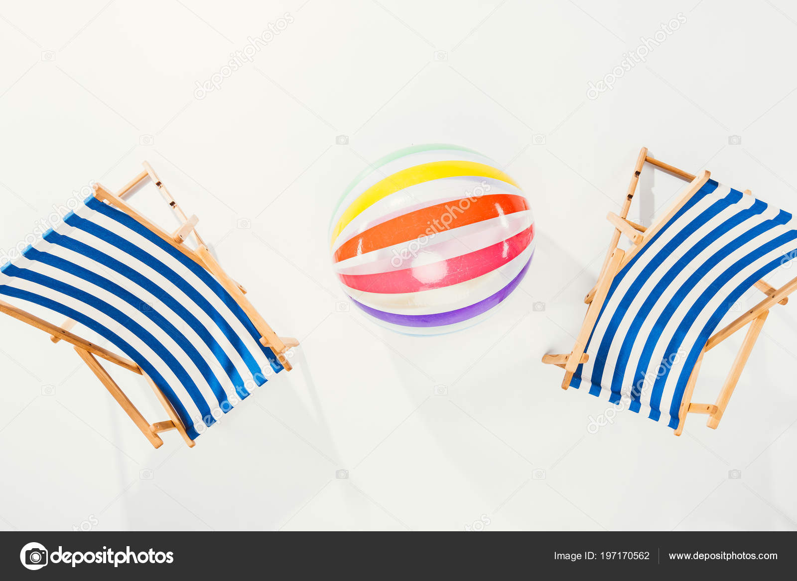 Top View Striped Beach Chairs Inflatable Ball Isolated White — Stock ...