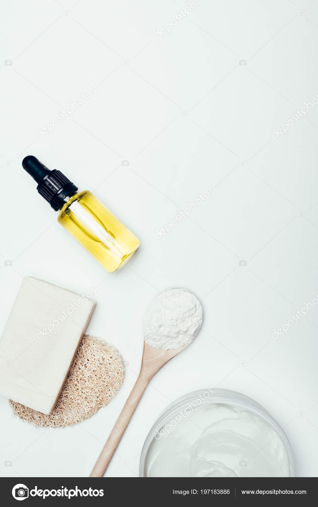 Top View Soap Sponge Spoon Clay Mask Container Clay Powder Stock Photo ...