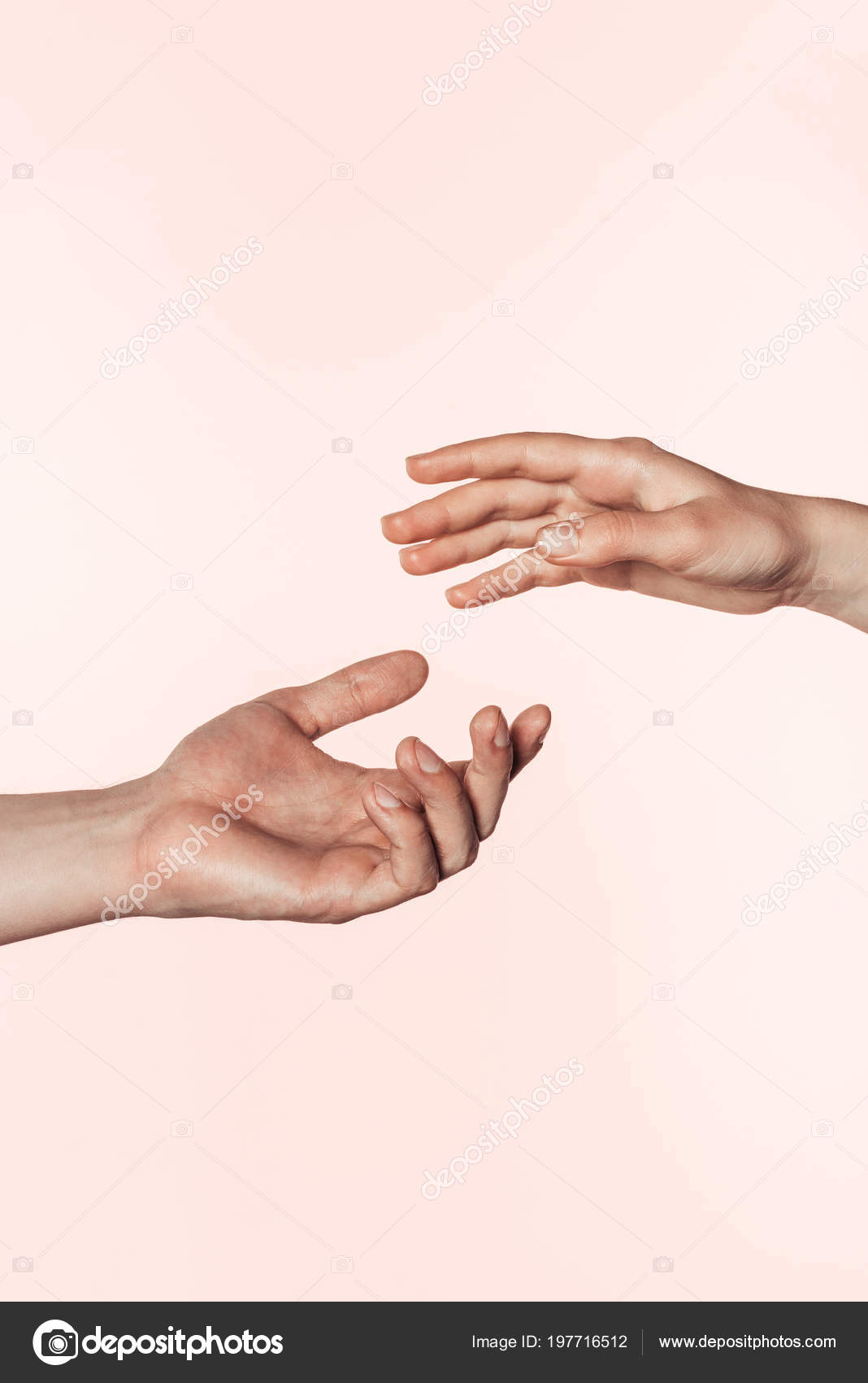 Partial View Woman Man Approaching Hands Each Other Isolated Pink ...