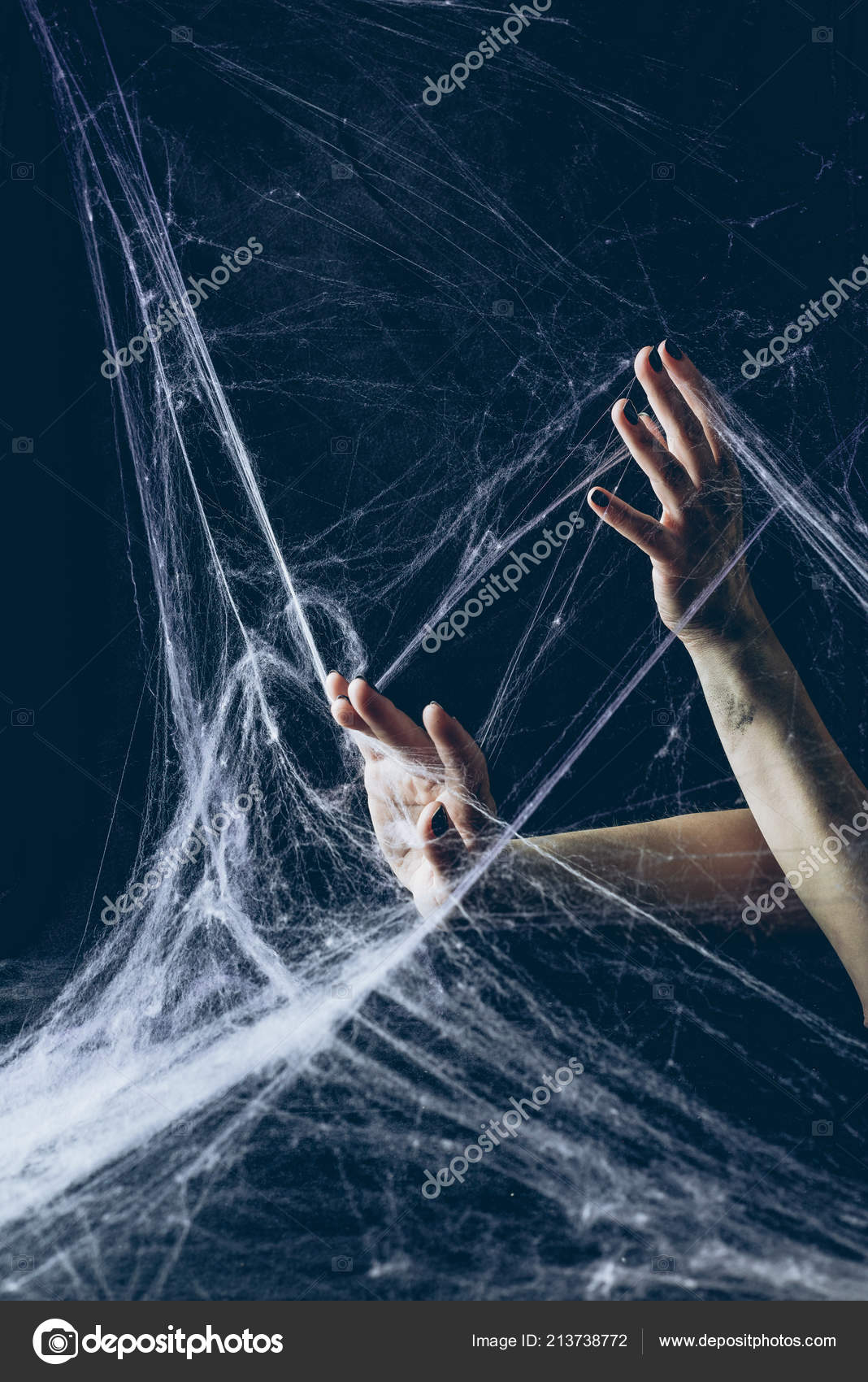 Cropped View Gothic Woman Hands Spider Web Darkness — Stock Photo ...