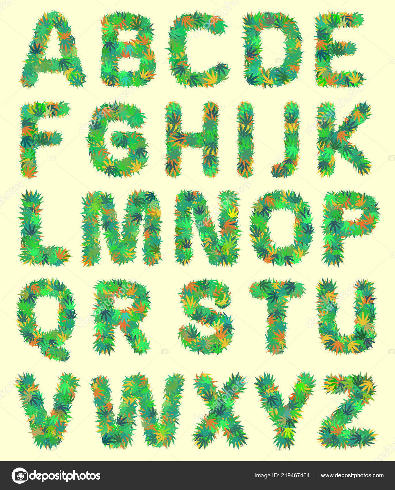 Abc Alphabet Made Marijuana Leaves Isolated White Background Warm ...
