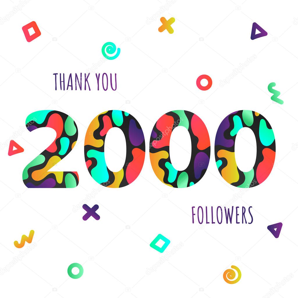 Gracias 2000 seguidores números postal. Gradiente de felicitación gradiente de estilo plano 2k ...