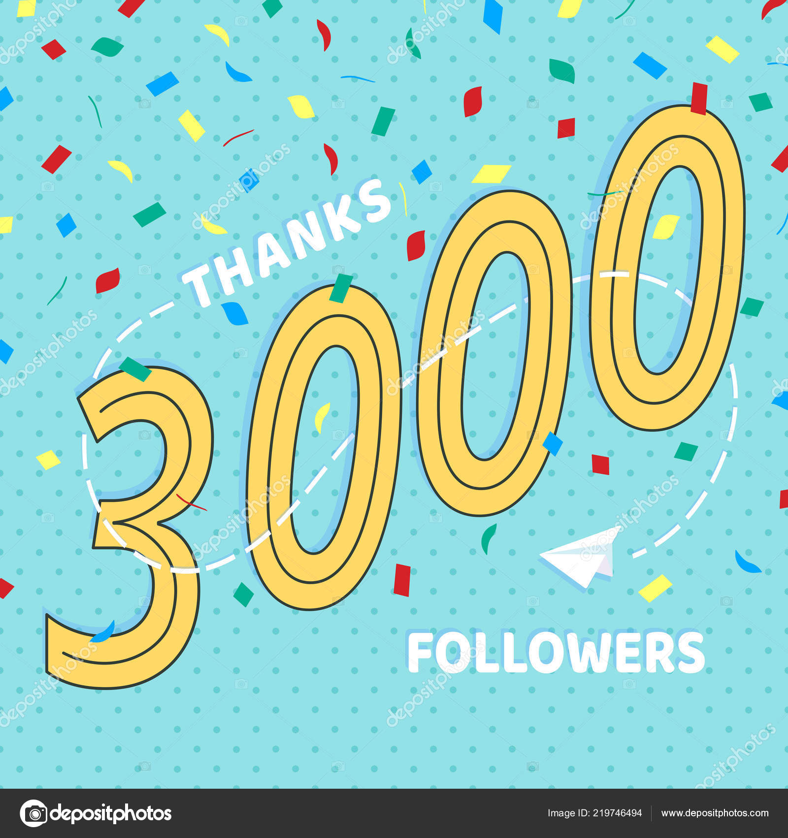 Thank You 3000 Followers Numbers Postcard Congratulating Retro Flat ...