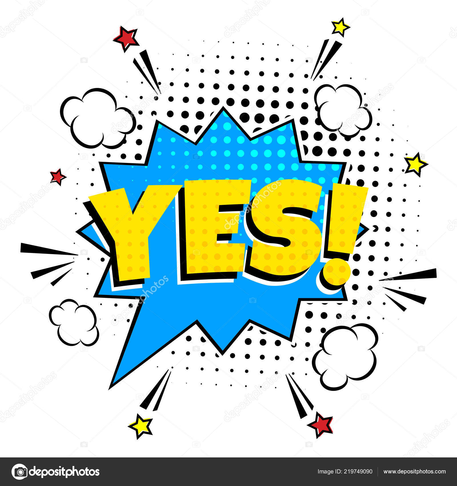 Comic Lettering Yes Speech Bubble Comic Style Flat Design Dynamic Stock ...