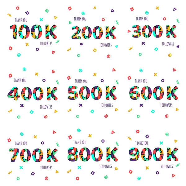 Gracias 100-900k seguidores números postal conjunto. Gradiente de felicitación gradiente de ...