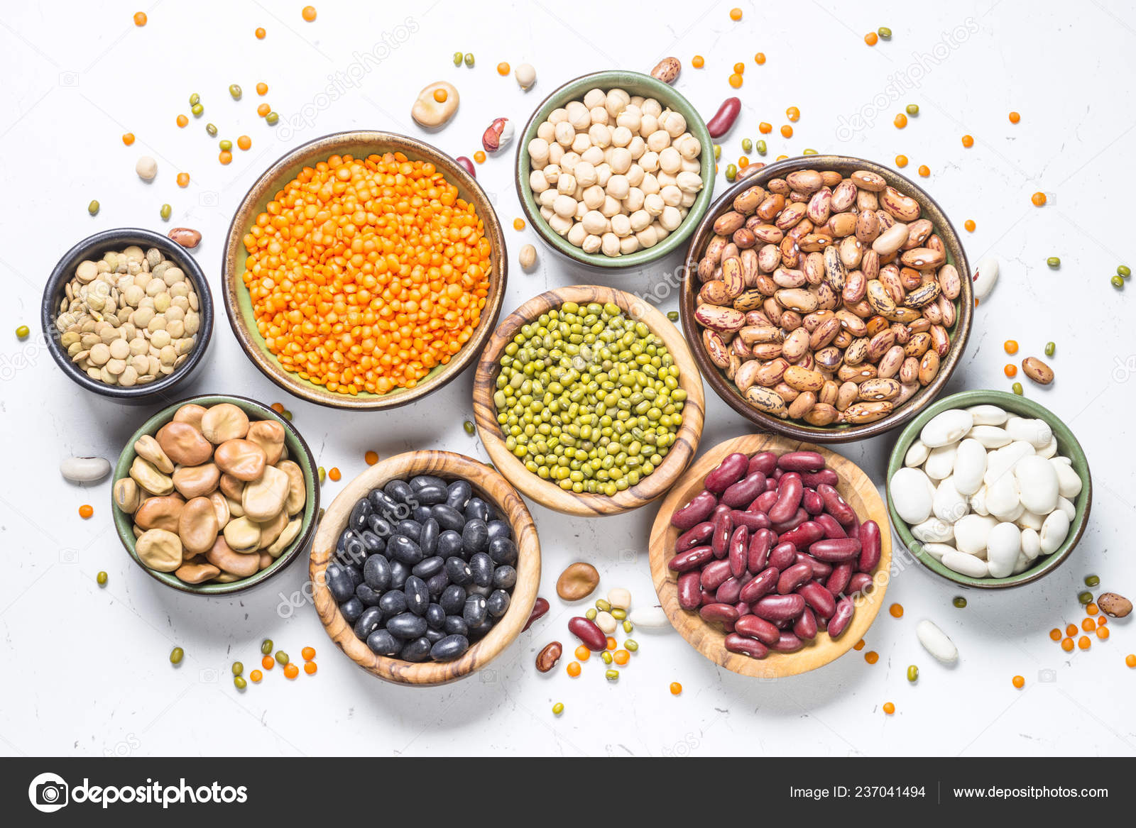 Legumes, lentils, chikpea and beans assortment on white. Stock Photo by ...