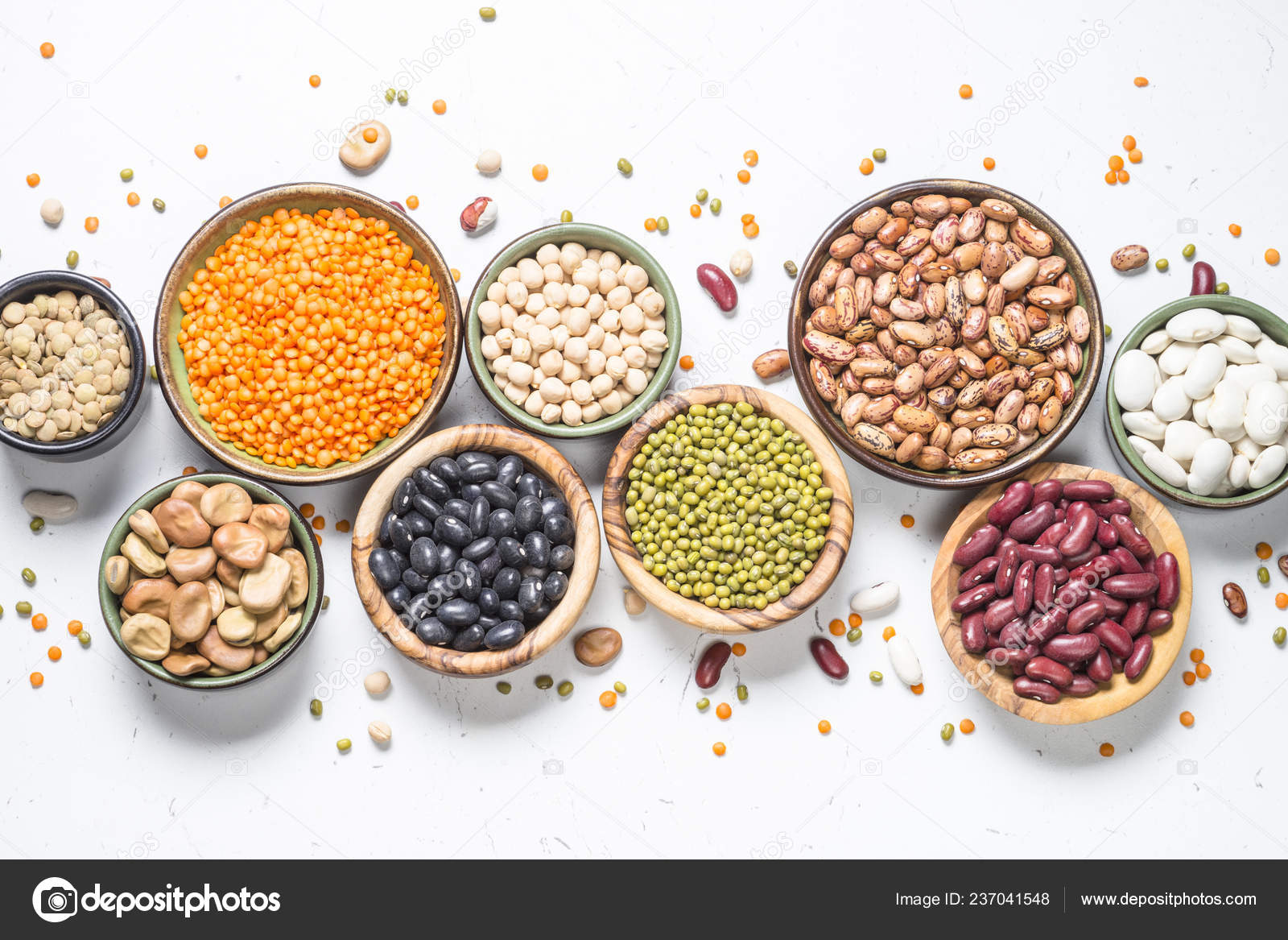 Legumes, lentils, chikpea and beans assortment on white. — Stock Photo ...