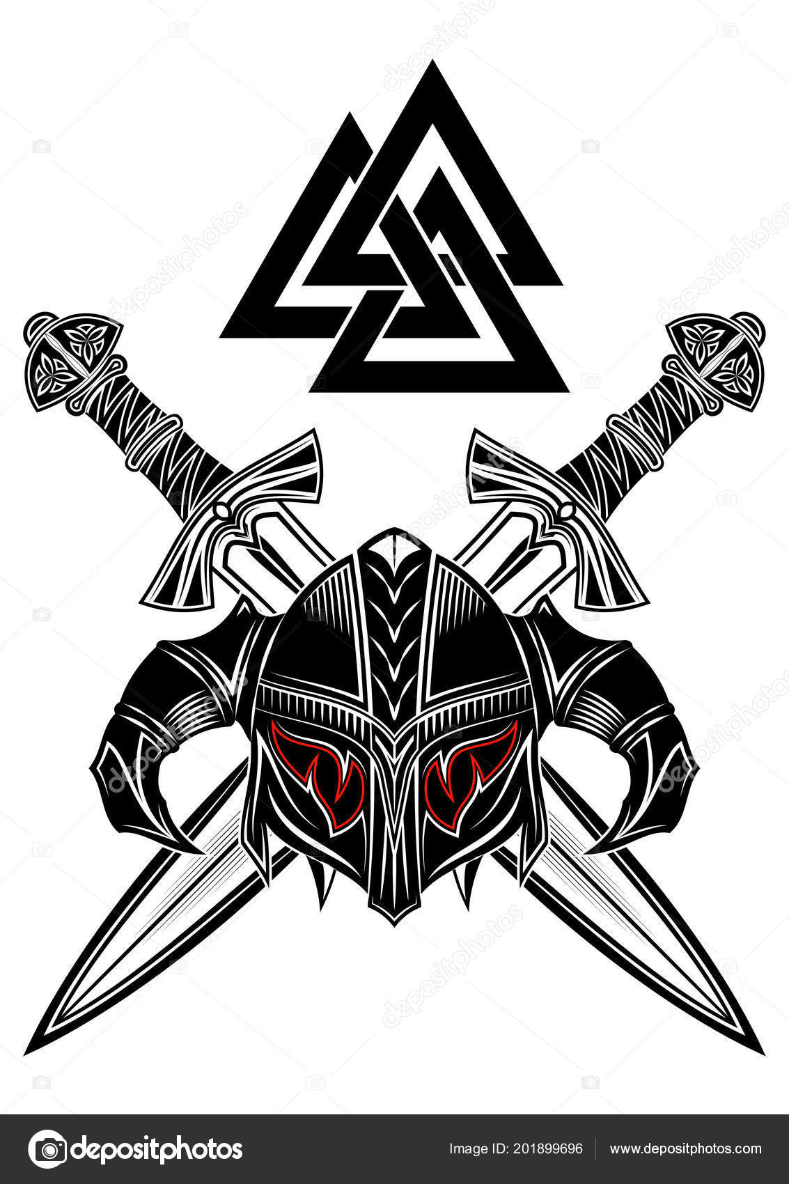 Vector Drawing Helmet Two Swords Image Sacred Sign Vikings Three Stock ...