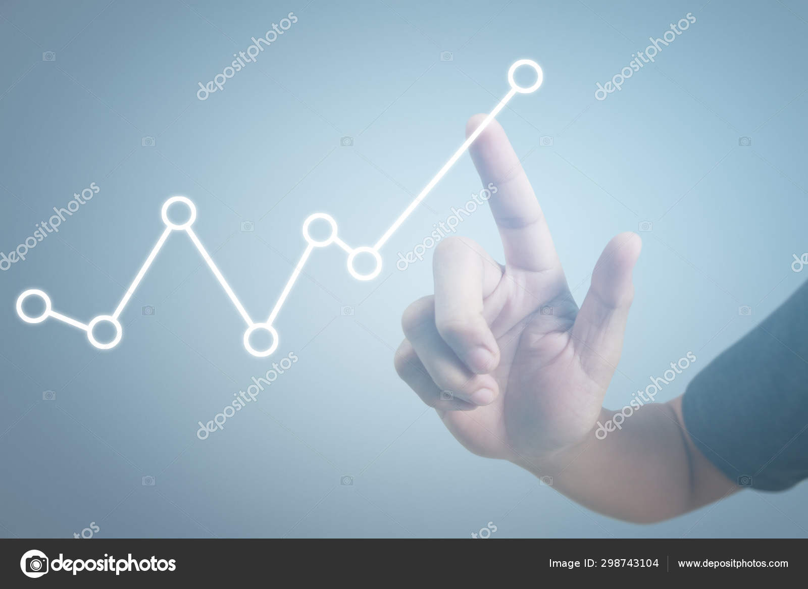 Hand touching graphs of financial indicator and accounting marke Stock ...