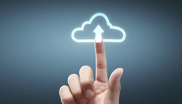 Hands touching button screen interface global connection custome ...