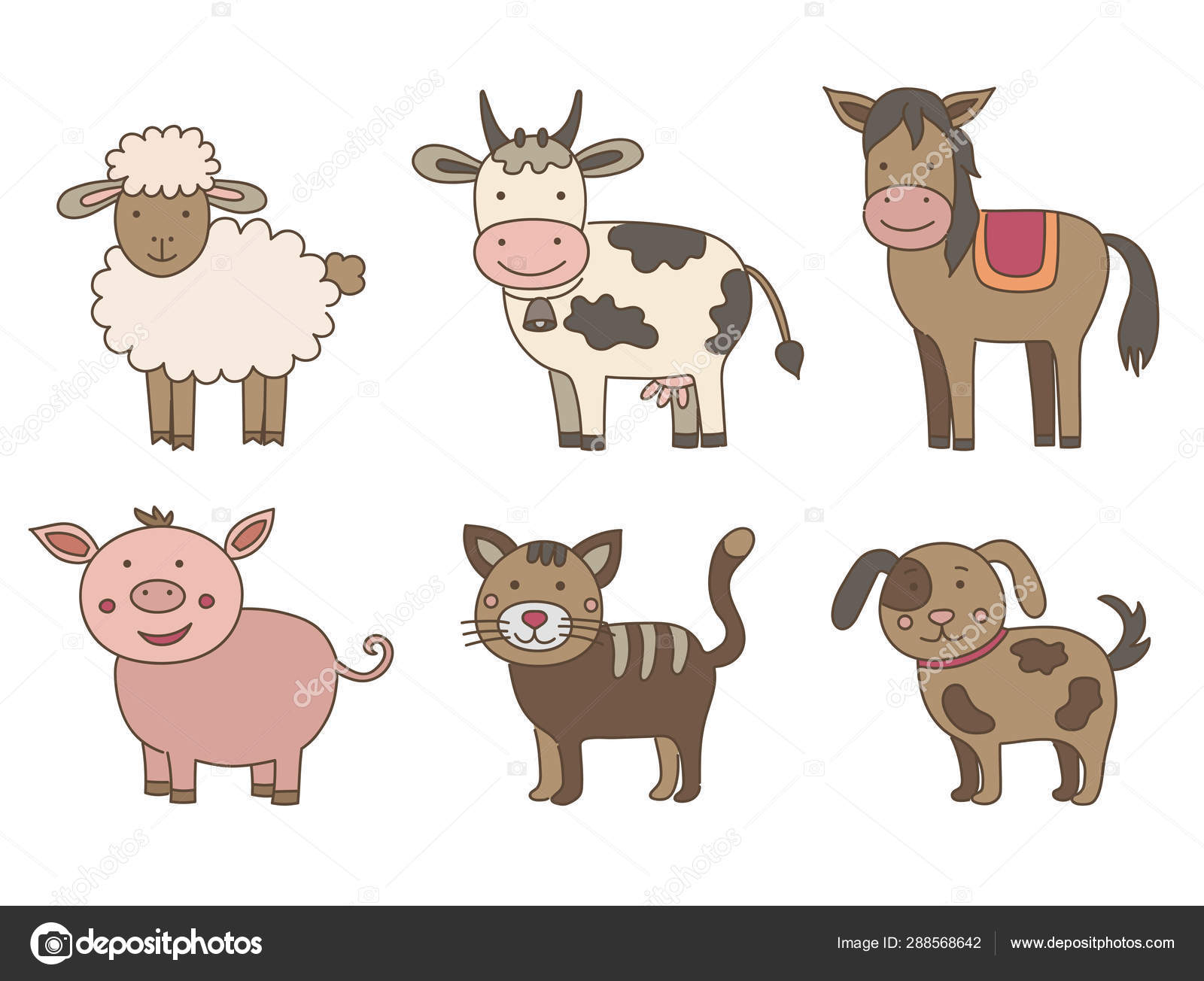 Colecție Desene Animate Animale Domestice Fundal Alb Vector de stoc de ...
