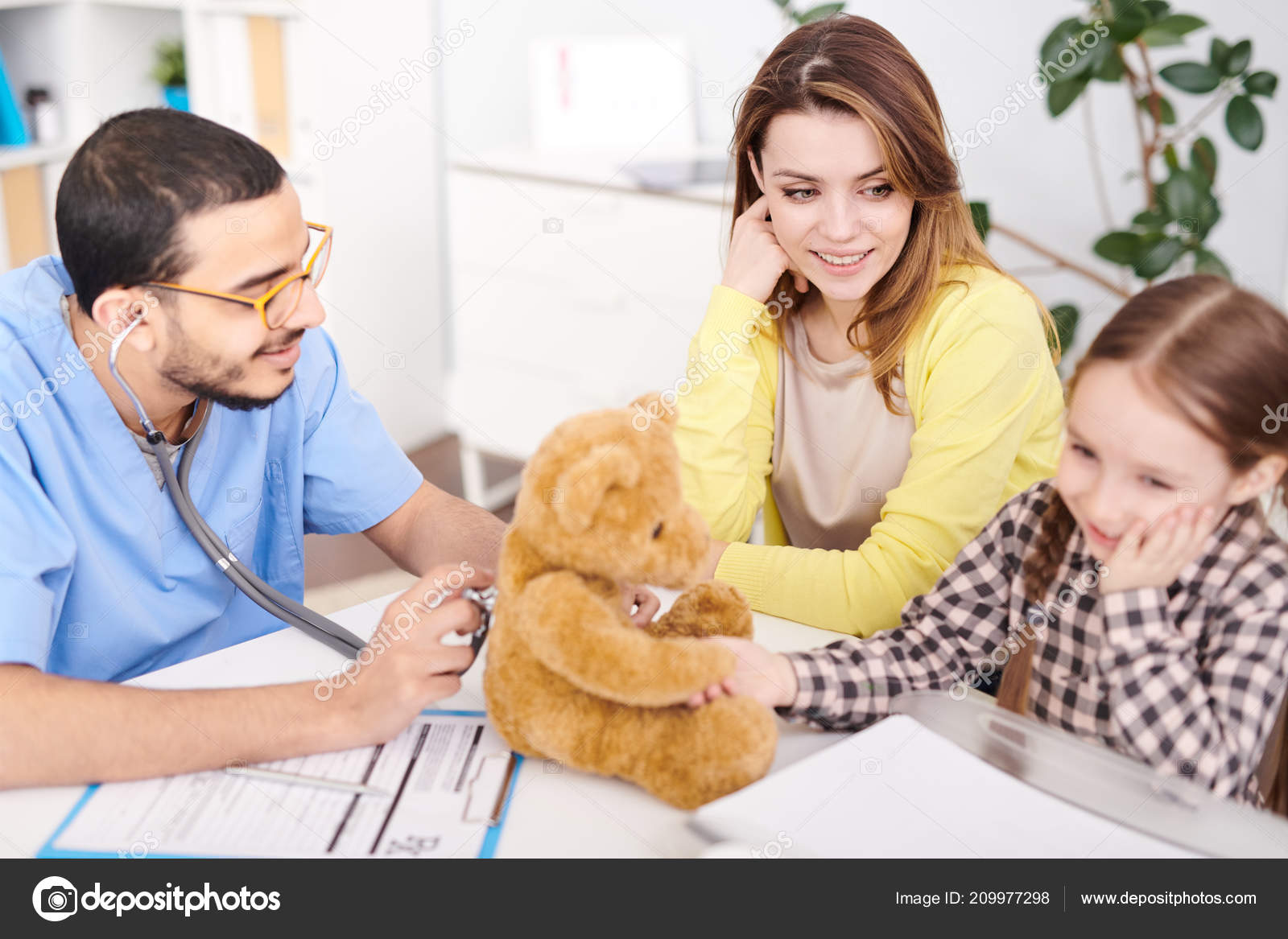 Side View Portrait Young Middle Easter Doctor Putting Stethoscope Plush ...