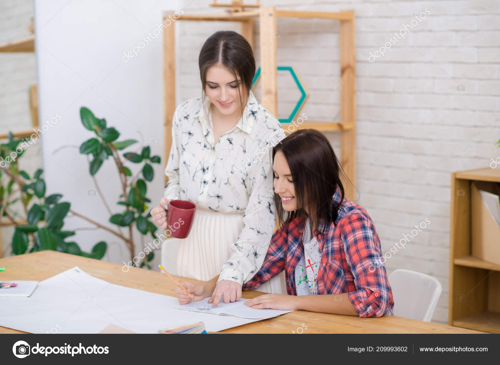 Group Hard Working Architects Gathered Together Modern Open Plan Office ...