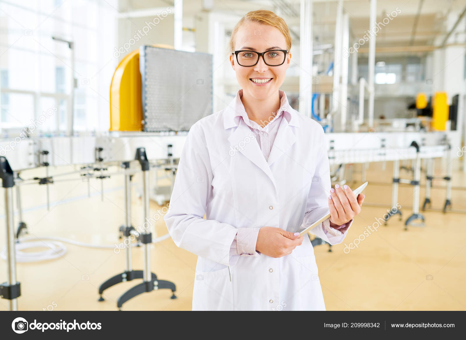 Portrait Shot Attractive Young Machine Operator Holding Digital Tablet ...